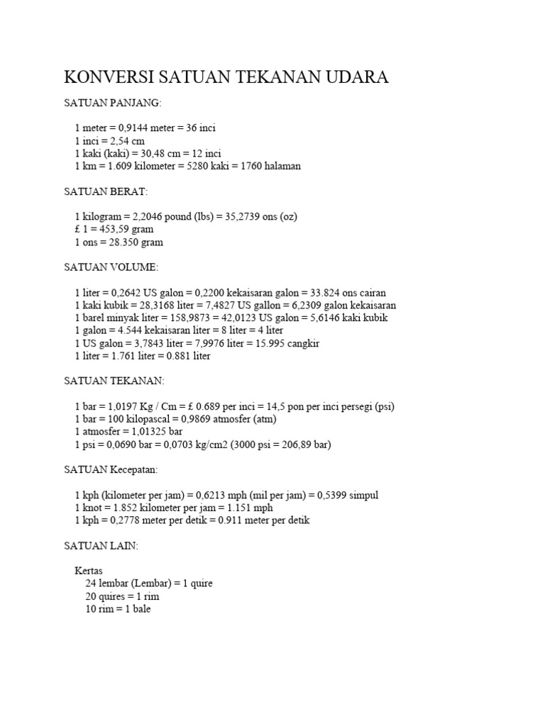 Konversi Satuan Tekanan Udara | PDF