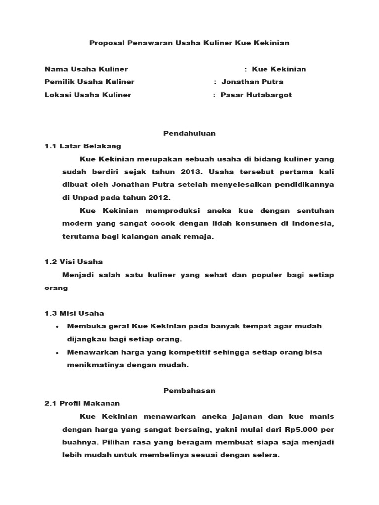 Proposal Penawaran Usaha Kuliner Kue Kekinian | PDF