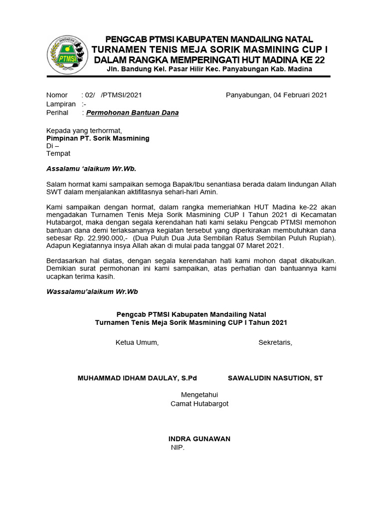 Proposal Tenis Meja | PDF