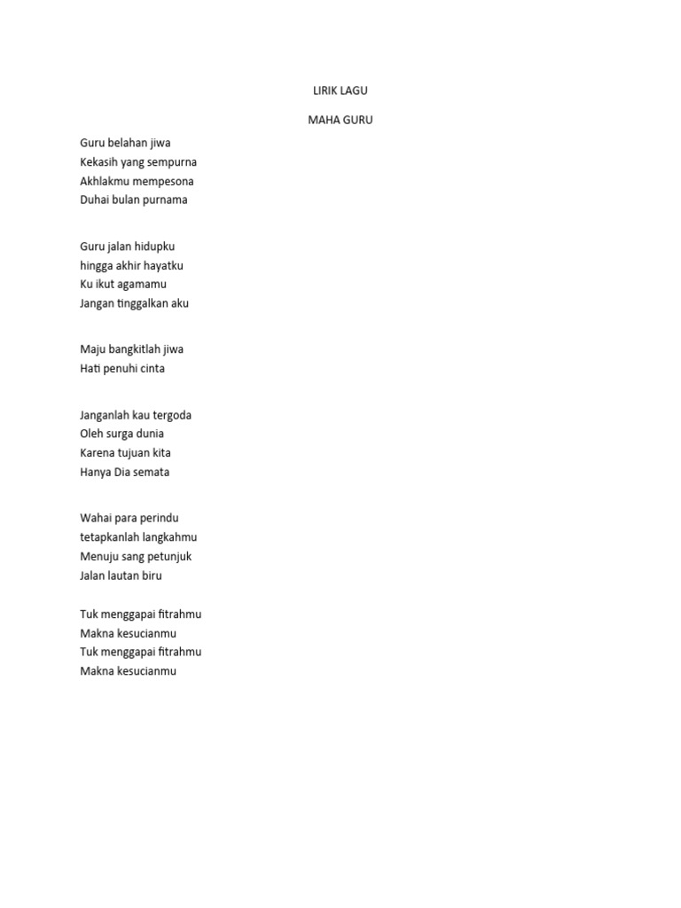 Lirik Lagu Maha Guru | PDF