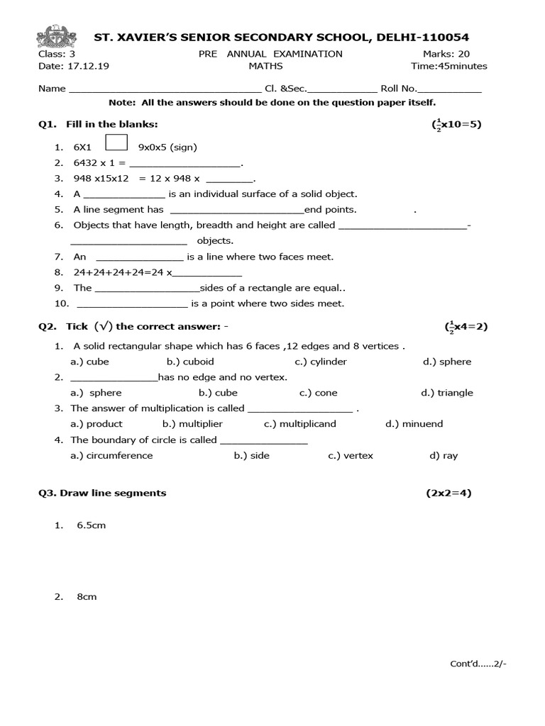 Class 3 Maths Pdf
