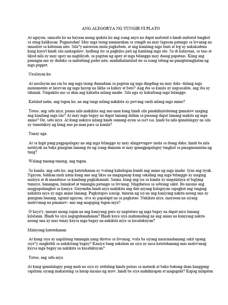 Ang Alegorya NG Yungib Ni Plato | PDF