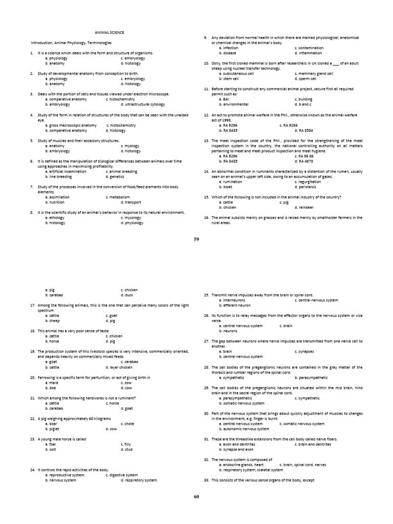 Animal Science Exam Prep | PDF