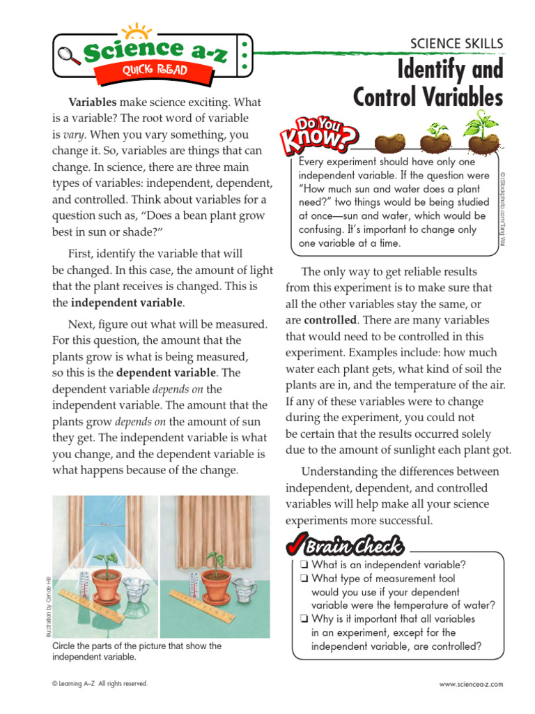 9-11 Identifying Controls and Variables Notes | PDF | Experiment ...