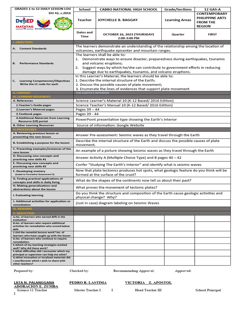 Daily Lesson Log New Template Do 42 S 2016 | PDF