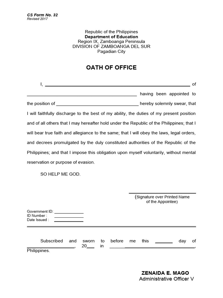 Form - 32 Oath of Office (Revised 2017) | PDF