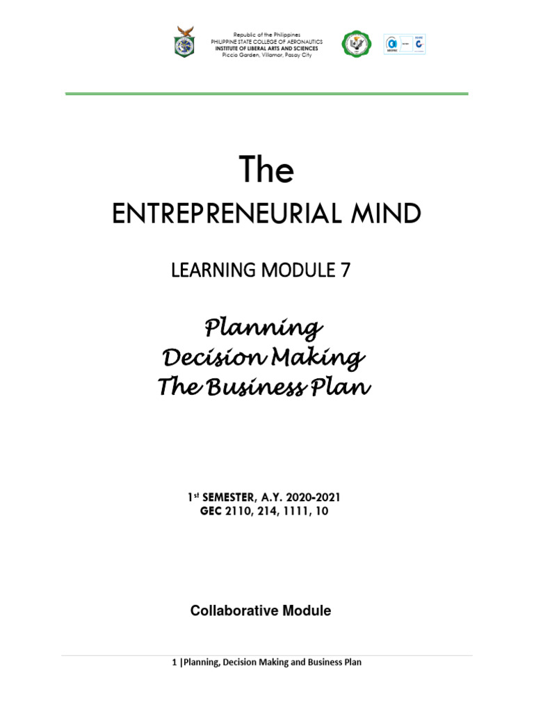 ENTREP - Module 6 - Planning, Decision-Making and The Business Plan | PDF