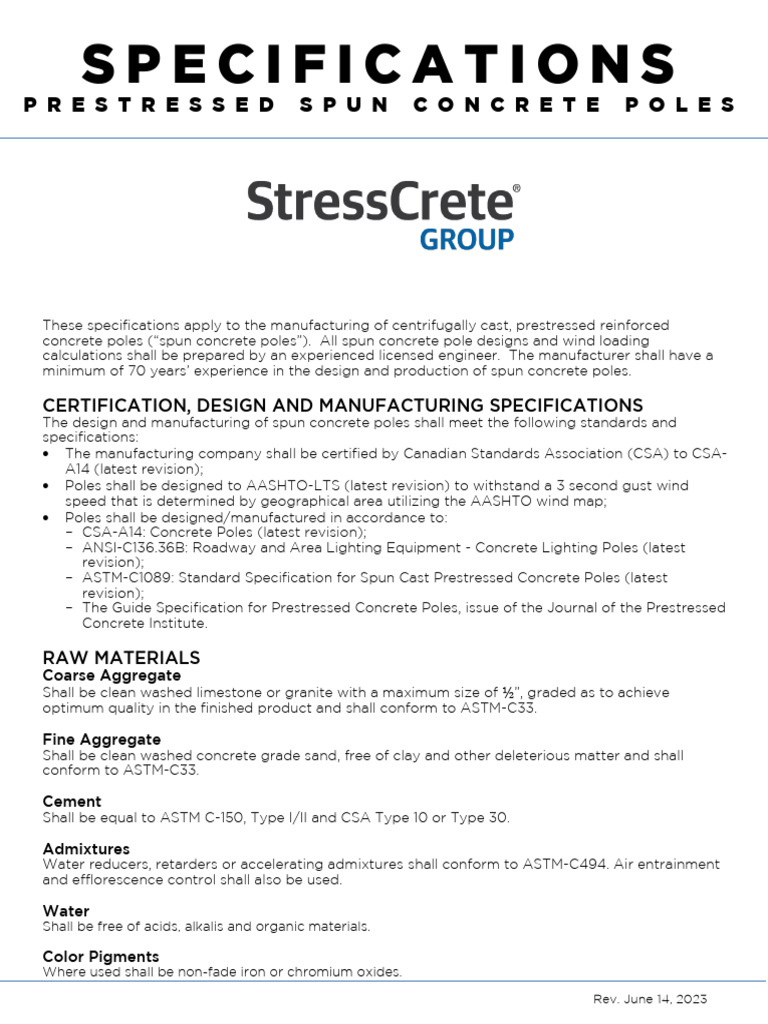 Spun Concrete Pole Specifications | PDF
