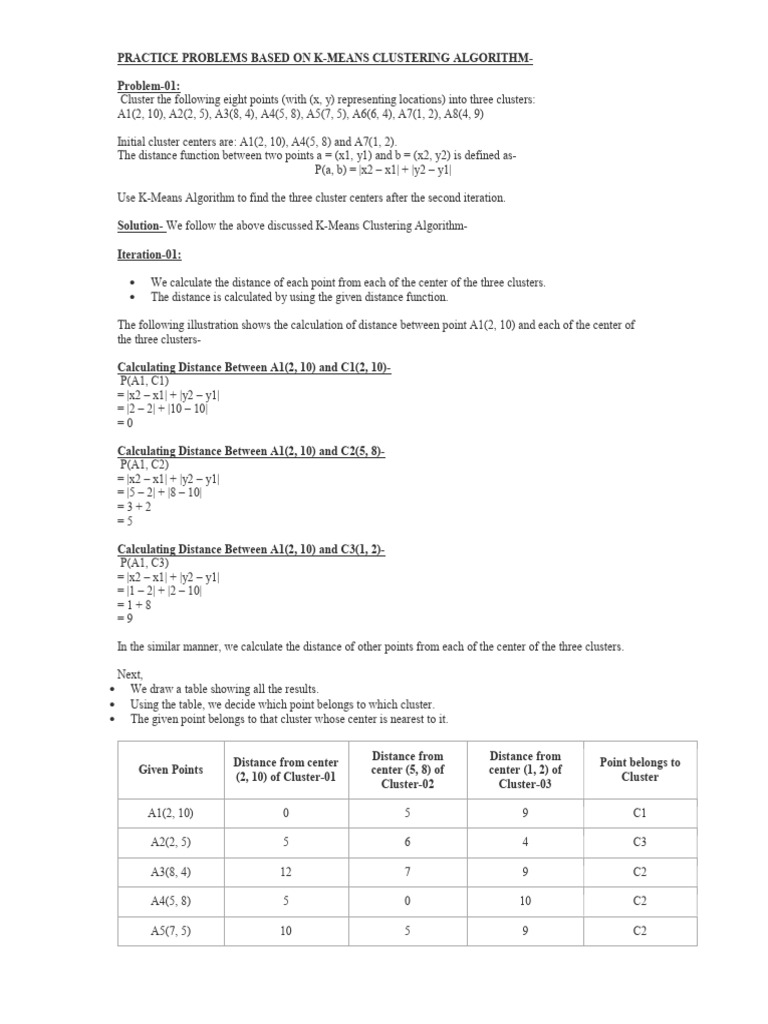 Kmeans Clustering Numerical 1 Pdf