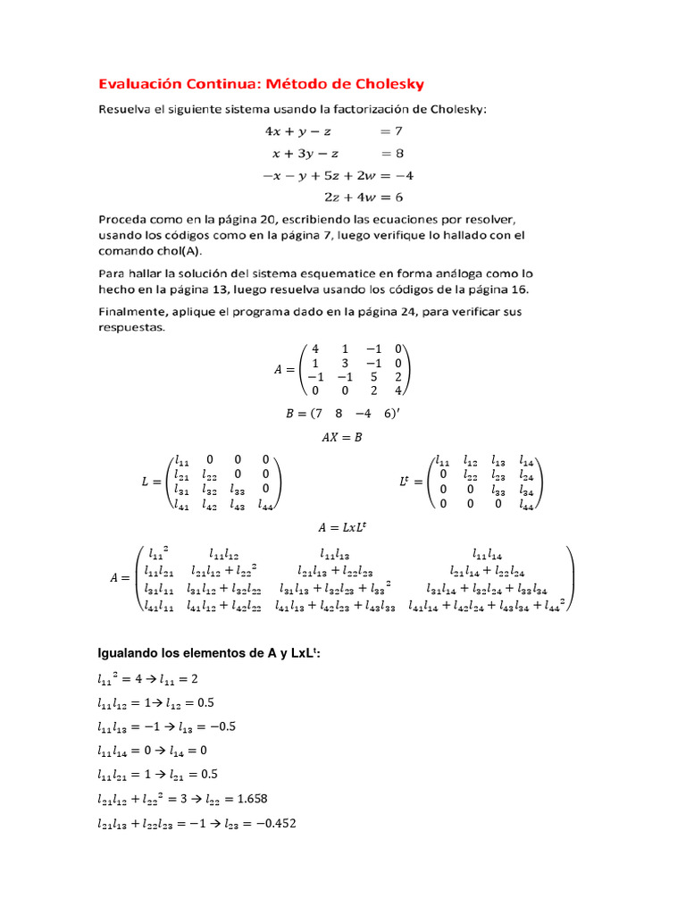 Eval - Cont Método de Cholesky | PDF