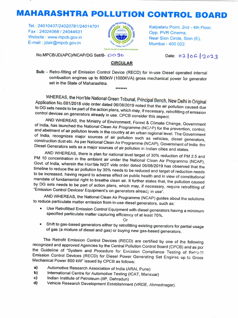 DG Set Circular 02-06-2023 | PDF
