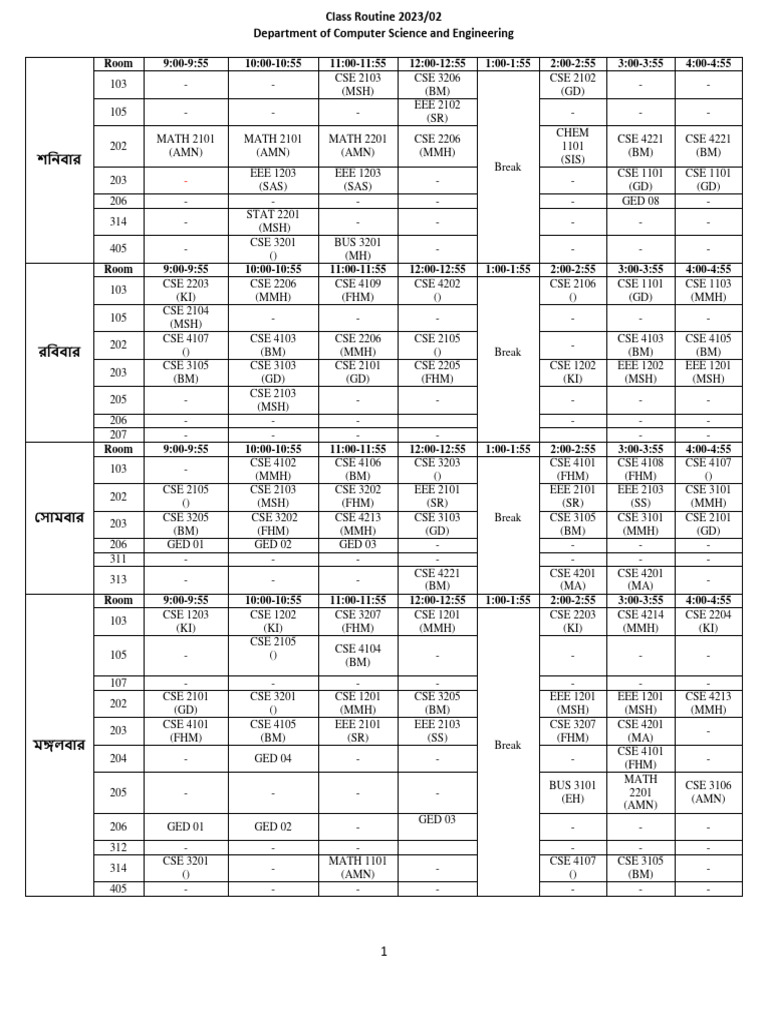 CSE Class Schedule 2023 | PDF