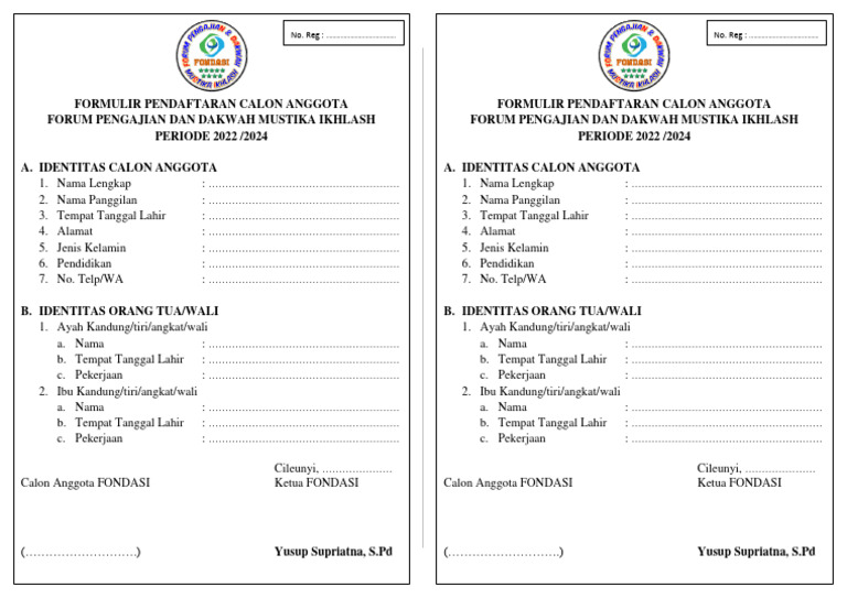 Contoh Formulir Pendaftaran Anggota | PDF