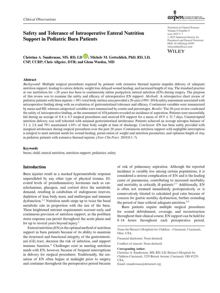 Safety and Tolerance of Intraoperative Enteral Nutrition Support in ...