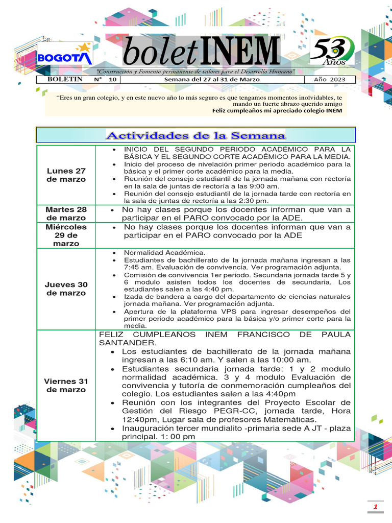 Boletín INEM: Semana 27-31 Marzo 2023 | PDF