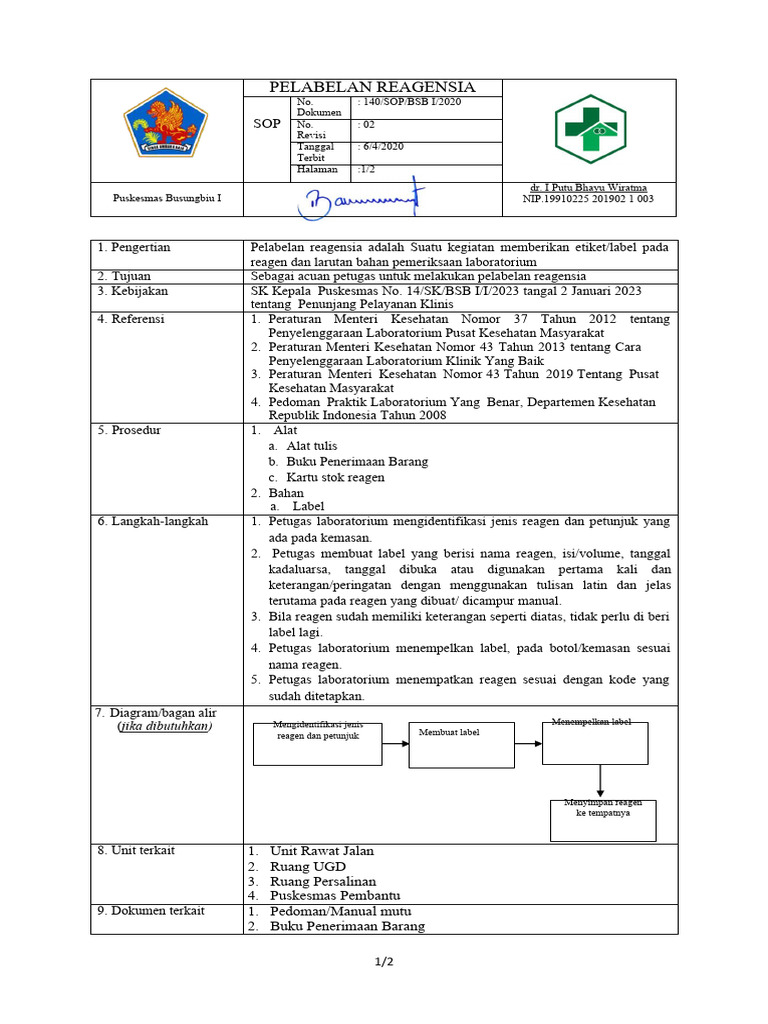 Sop Pelabelan Reagen Esensial Dan Bahan Lain | PDF