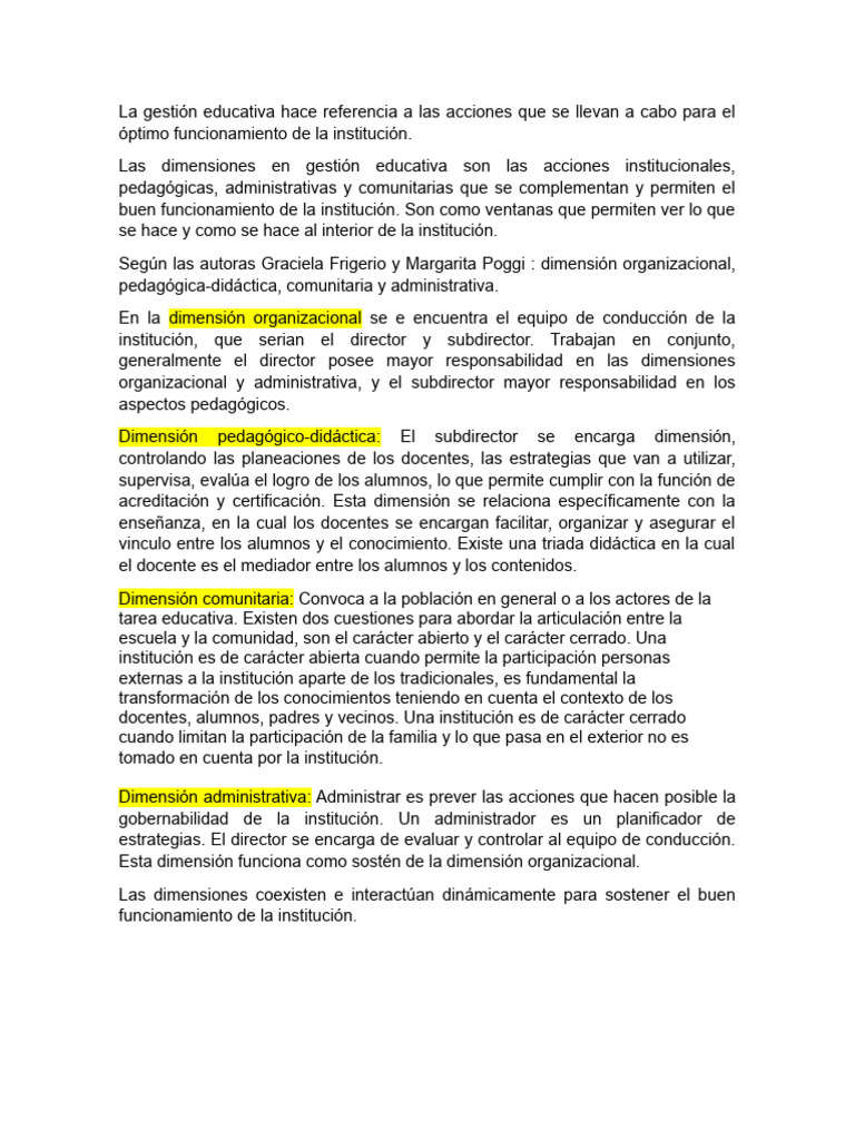 Dimensiones de La Gestion Educativa | PDF