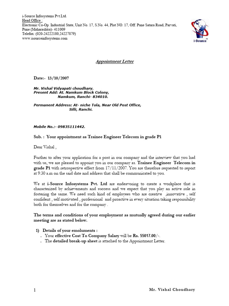 Appointment Letter | PDF