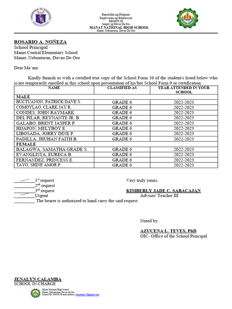 REQUEST F137 Quirino | PDF | Philippines