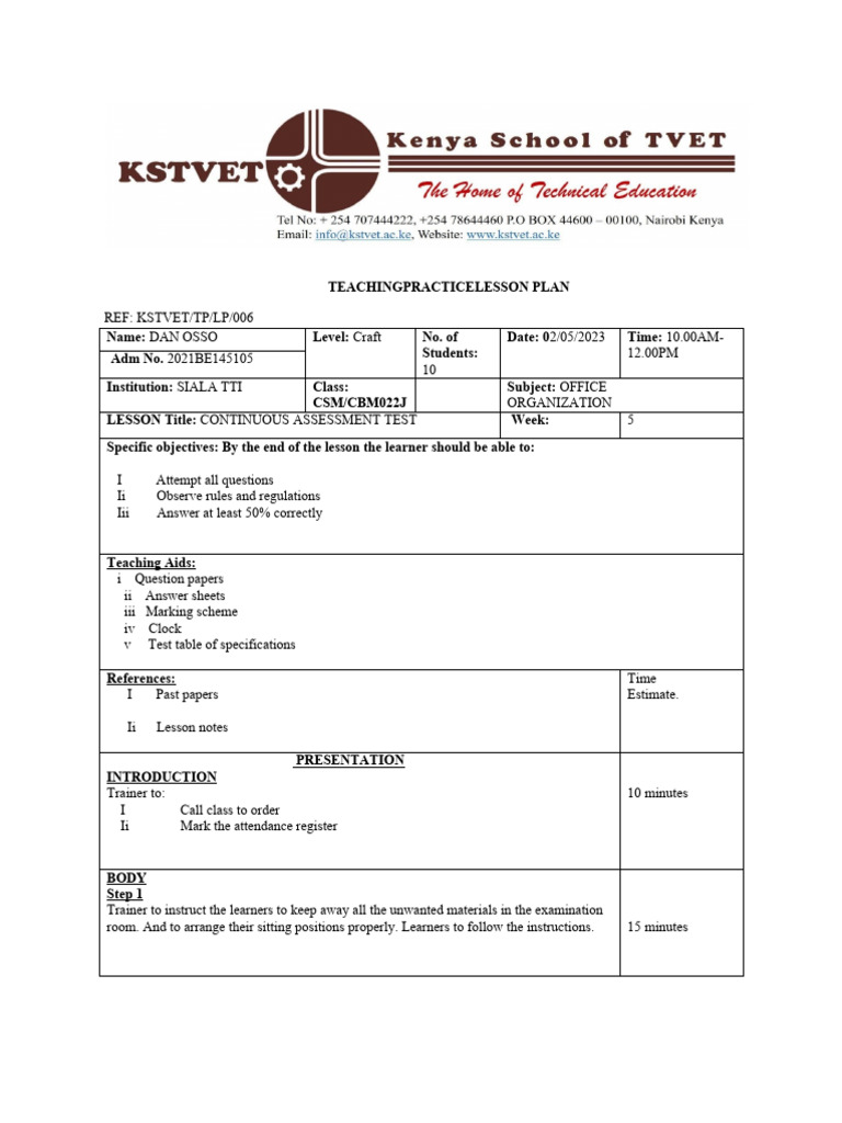 Exam Lesson Plans | PDF