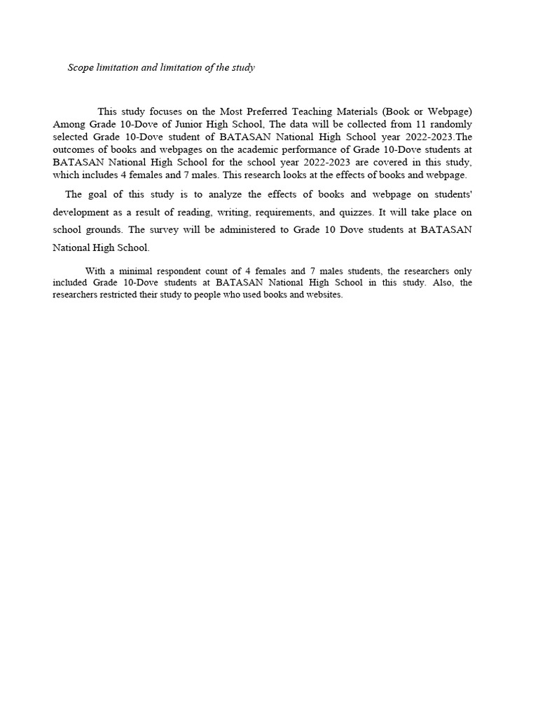 Scope and Limitation of The Study | PDF