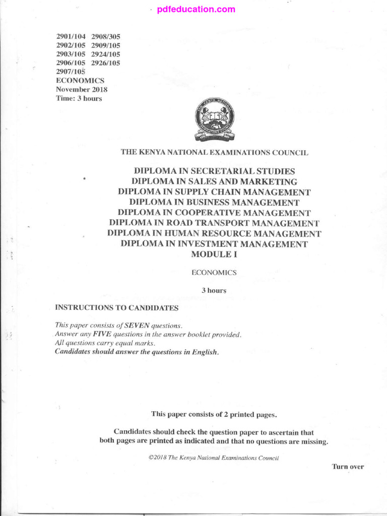 Economics KNEC Past Exam Papers Nov 2018 | PDF