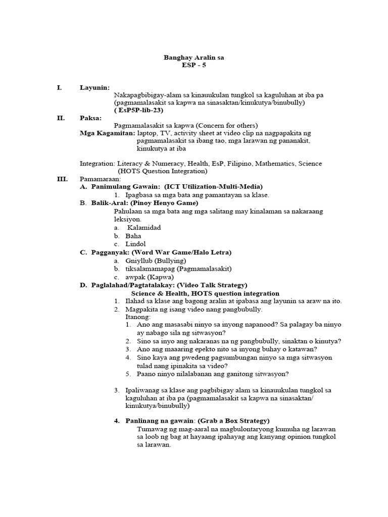 Banghay Aralin Sa ESP Week 2 Q2.docx Final | PDF Banghay Aralin Sa ESP Week 2 Q2.docx Final | PDF
