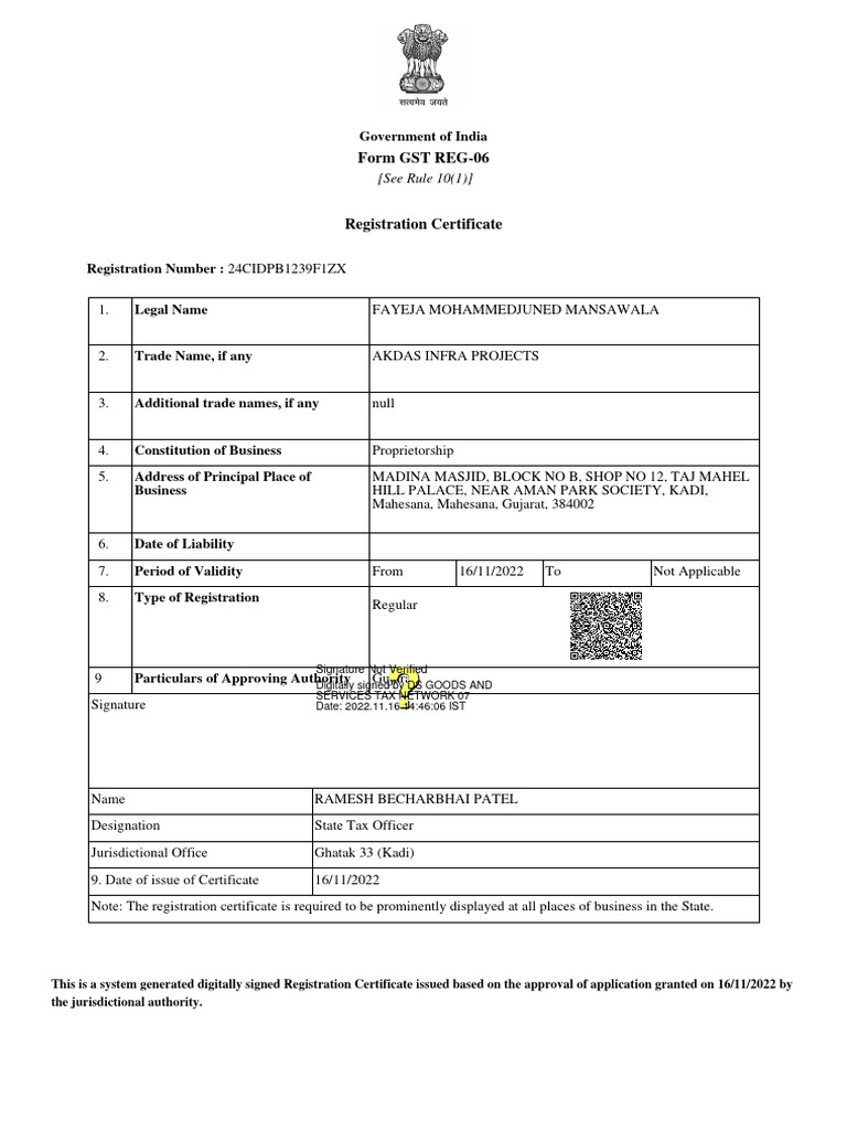 Akdas Infra Projects GST Number | PDF