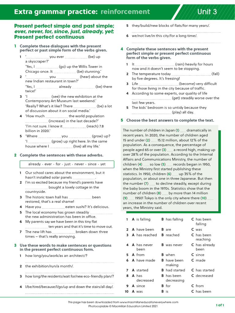 B1PLUS U3 Extra Grammar Practice Reinforcement | PDF