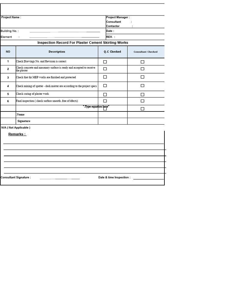 Plaster Skirting Check List | PDF
