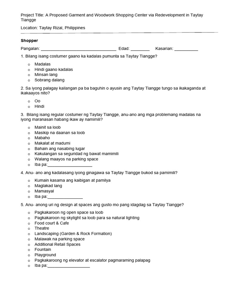 Survey Form PDF