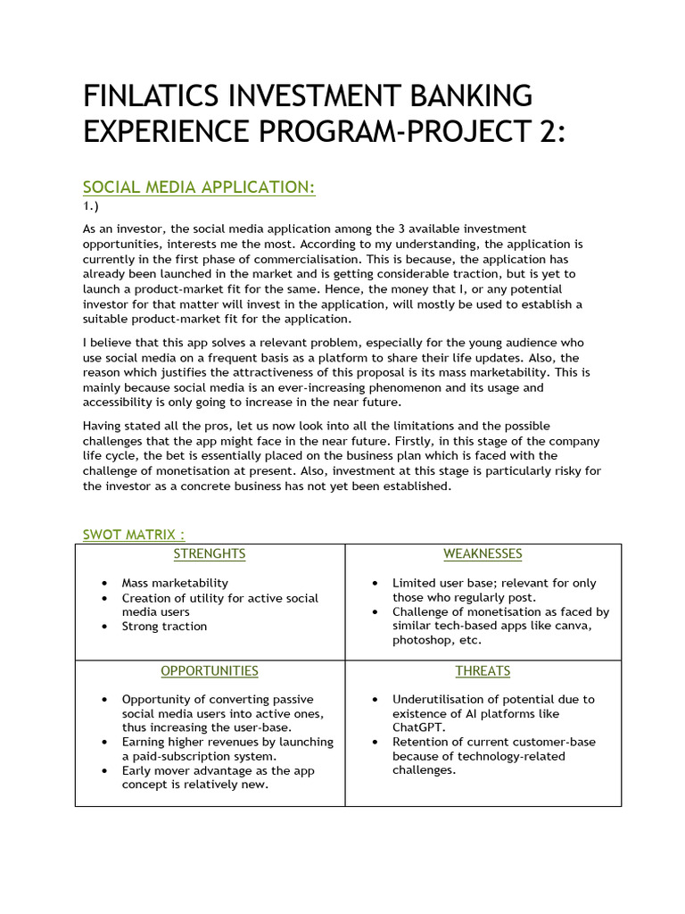 Finlatics Investment Banking Experience Program-2 | PDF