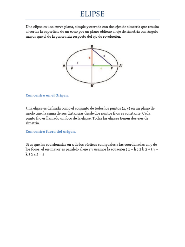 Definición y Propiedades de la Elipse | PDF