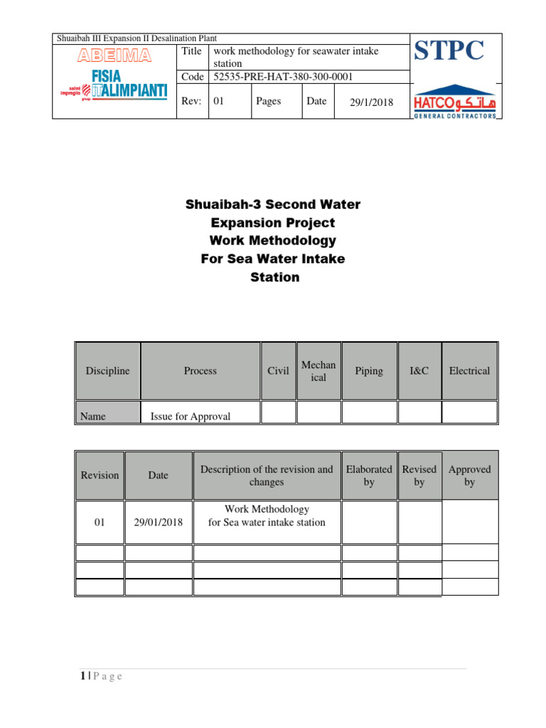 Sea Water Intake Station Methodology | PDF