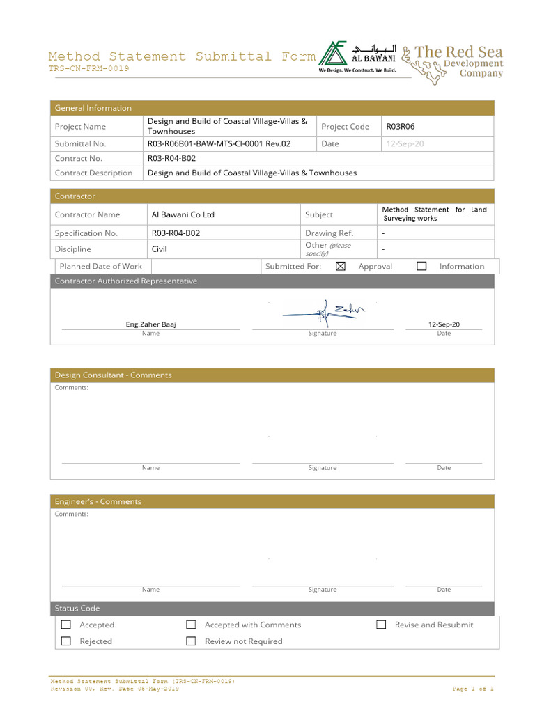 Method Statement For Land Surveying Works Rev.02 | PDF