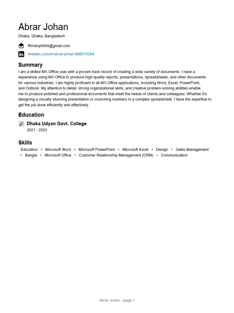 Resume Abrar Johan | PDF