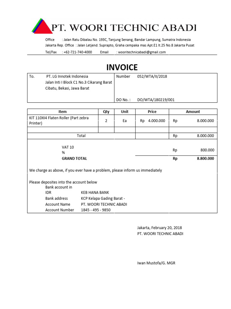 Invoice for PT. LG Innotek Indonesia | PDF