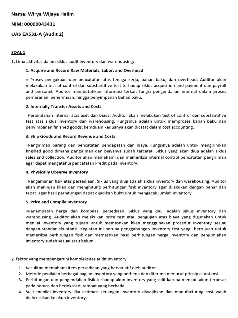 Jawaban Uas Audit 2 | PDF