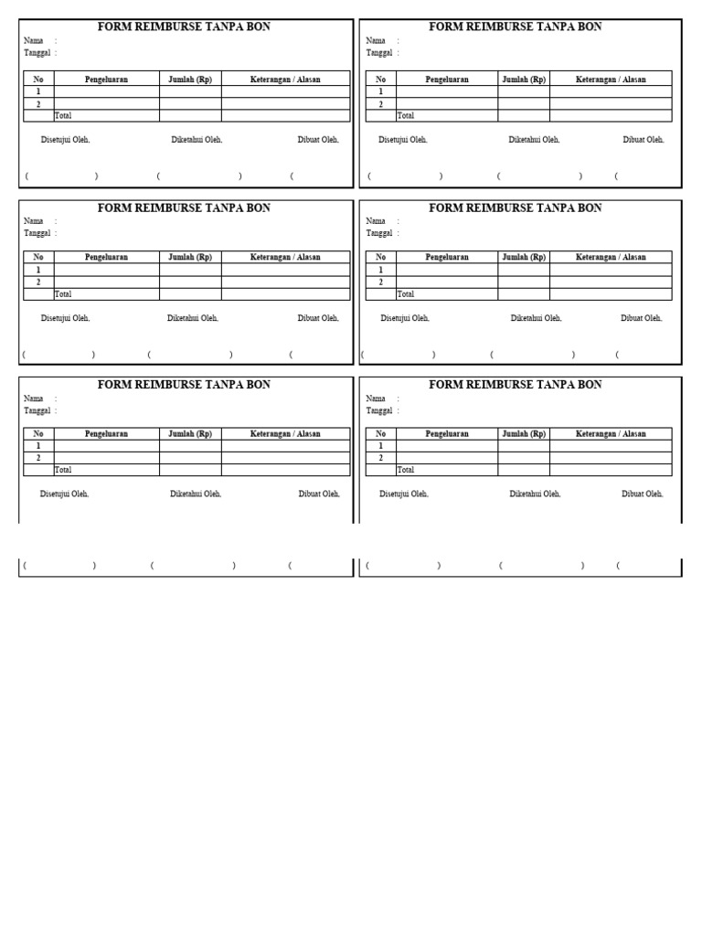 Form Reimburse Tanpa Bon | PDF