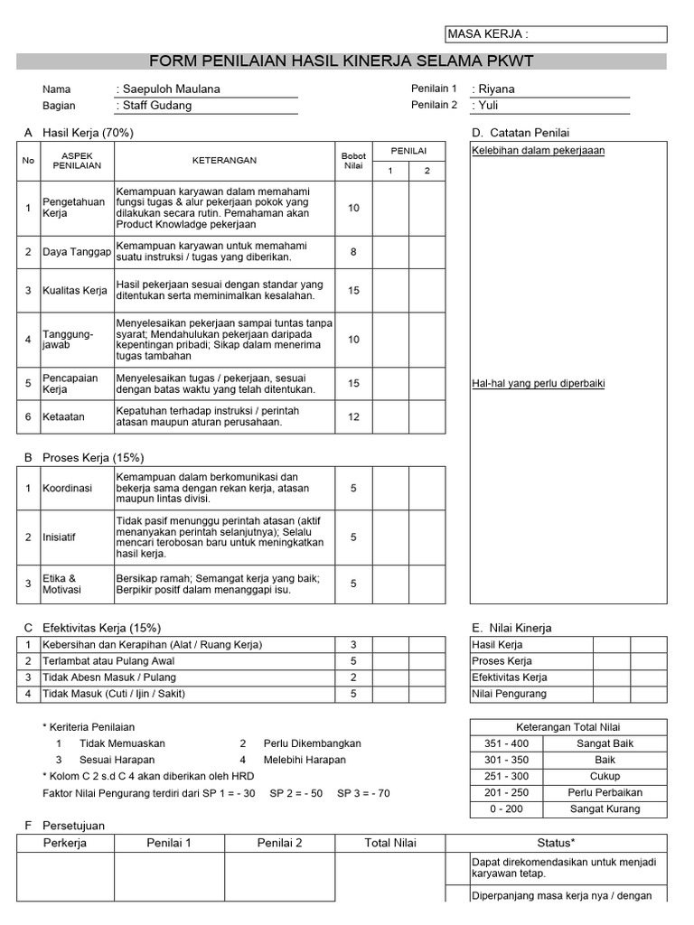 Form Penilaian Kinerja Karyawan PKWT | PDF
