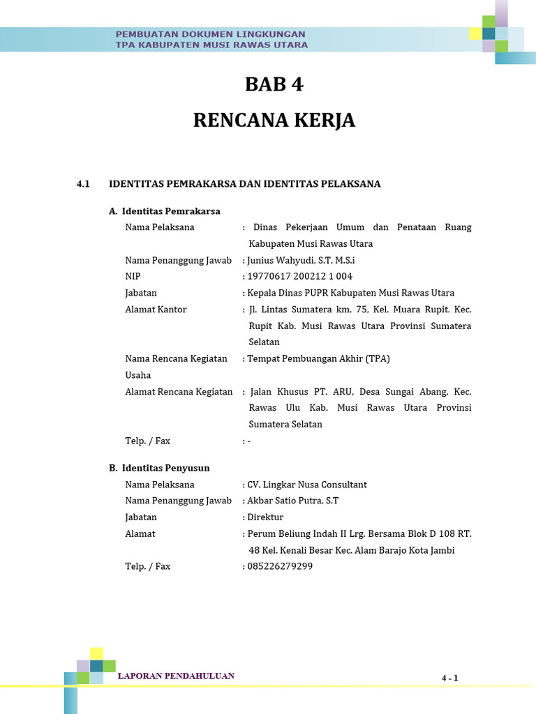 BAB 4 Rencana Kerja | PDF