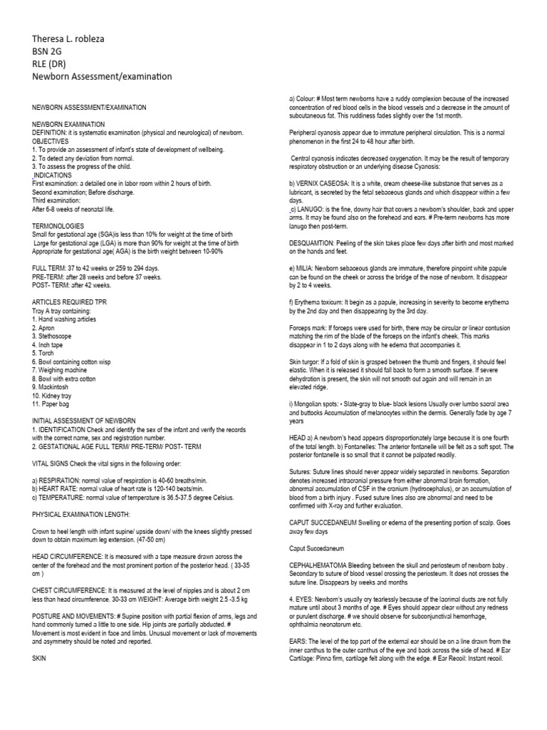 Newborn Assessment Definition