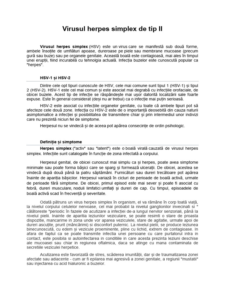Referat Virusul Herpes Simplex de Tip II | PDF