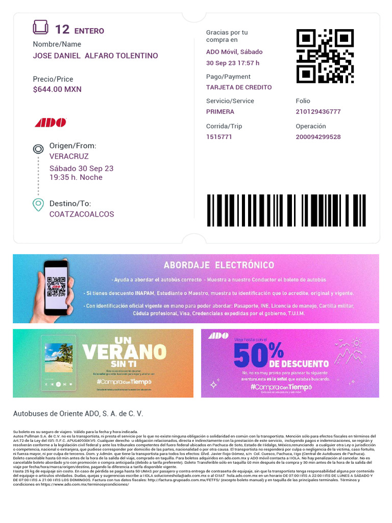 Tu Boleto ADO | PDF
