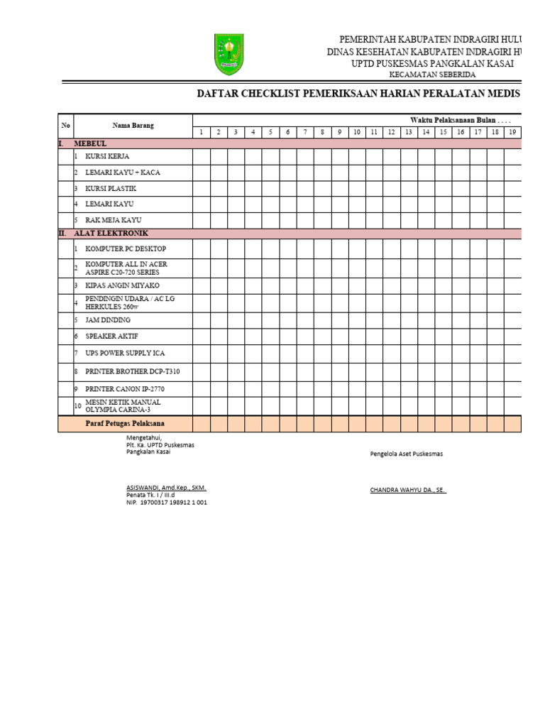 Checklist Harian Pemeliharaan Peralatan | PDF