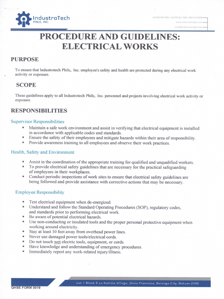 Electrical Works Procedure | PDF
