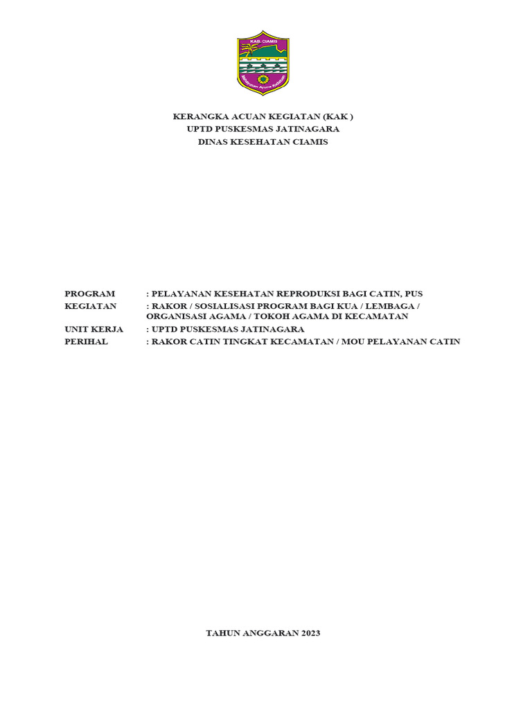 Kak Rakor Catin Tingkat Kecamatan Mou Pelayanan Catin 2023 | PDF | Pengembangan Diri