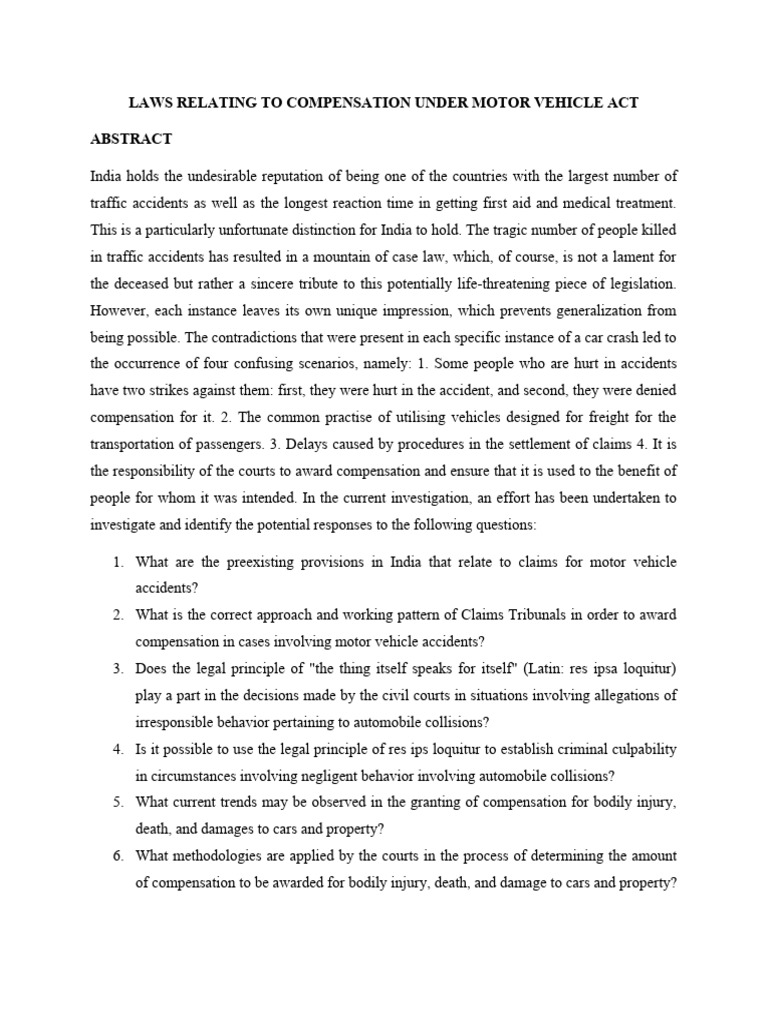 Laws Relating To Compensation Under Motor Vehicle Act | PDF