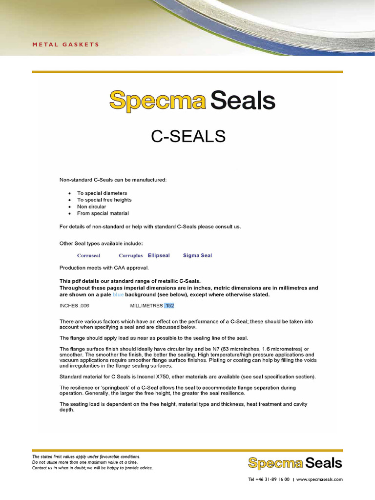 Specma Seals C-Seals Catalogue | PDF