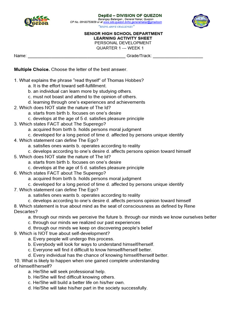 Multiple Choice. Choose The Letter of The Best Answer | PDF